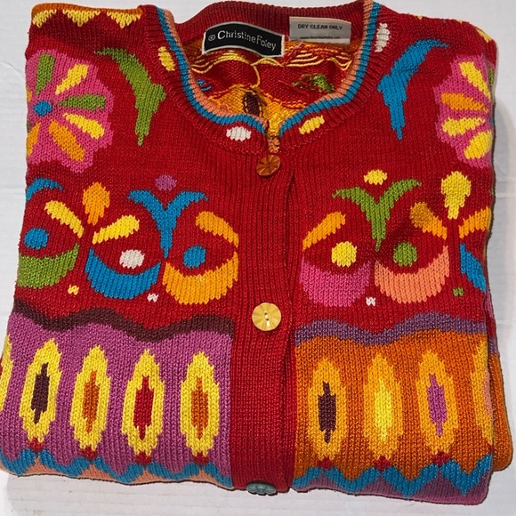 Christine Foley | Sweaters | Vtg 9s Christine Foley Knit Floral Geo ...